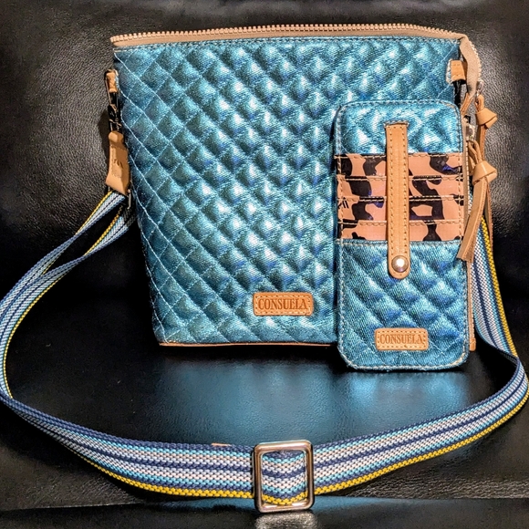 Consuela | Bags | Consuela Mish Wedge Metallic Blue Purse With Card ...